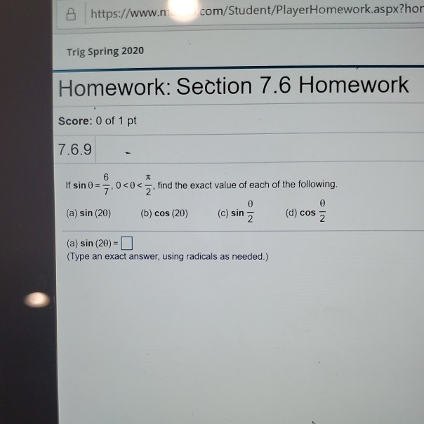 Solved https://www.m com/Student/PlayerHomework.aspx?ho Trig | Chegg.com