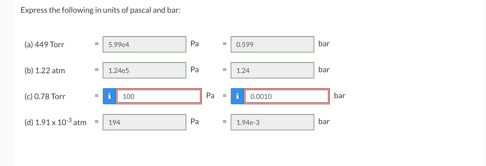 Solved Express the following in units of pascal and bar: (a) | Chegg.com