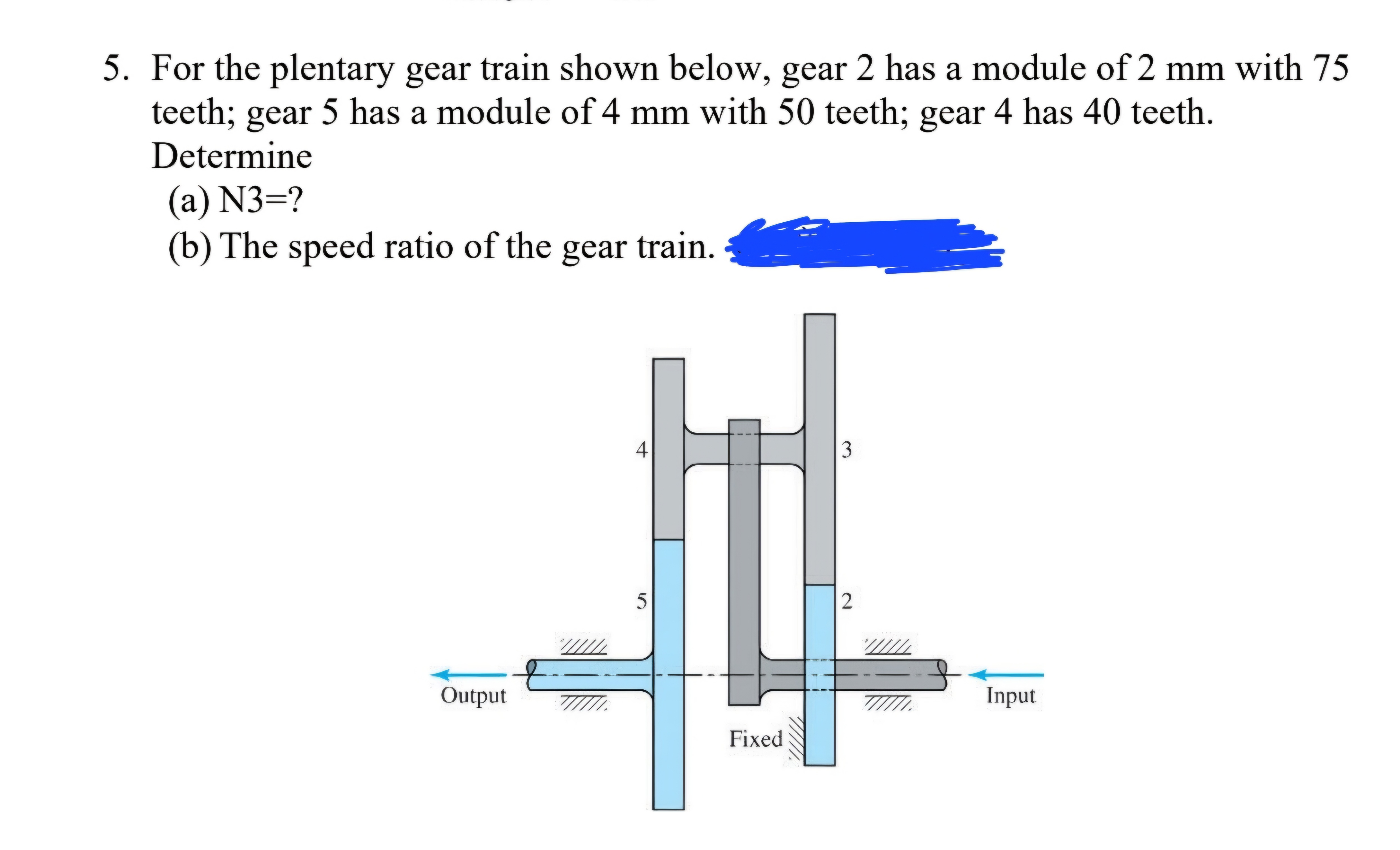 Solved 5. ﻿For the plentary gear train shown below, gear 2 | Chegg.com