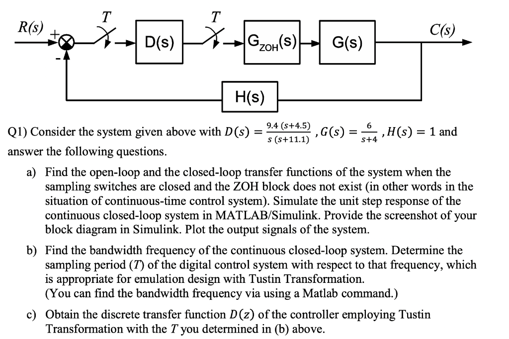 Solved R(s) T D(s) T GZOH(S) G(s) 9.4 (s+4.5) s (s+11.1) | Chegg.com