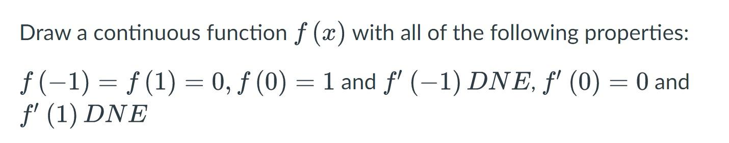 Solved Calculus: Draw a continuous function f(x) with all | Chegg.com