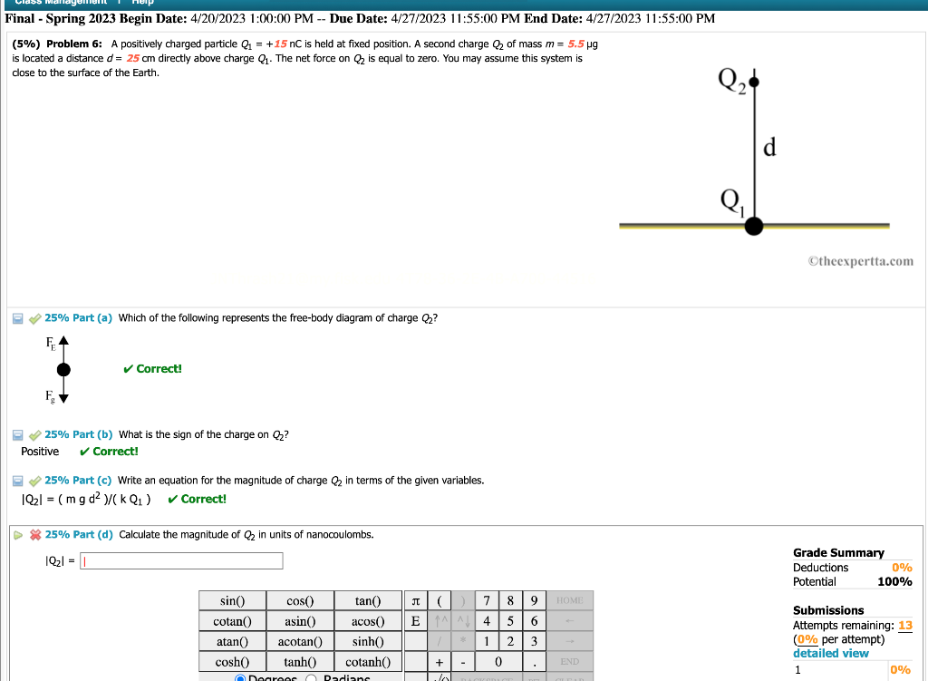 Solved (5\%) Problem 6: A positively charged particle | Chegg.com
