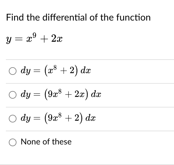 Solved Find the differential of the function | Chegg.com
