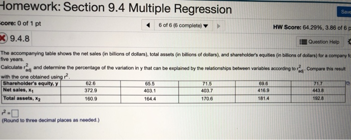 Solved Homework Section 9 4 Multiple Regression Save Core