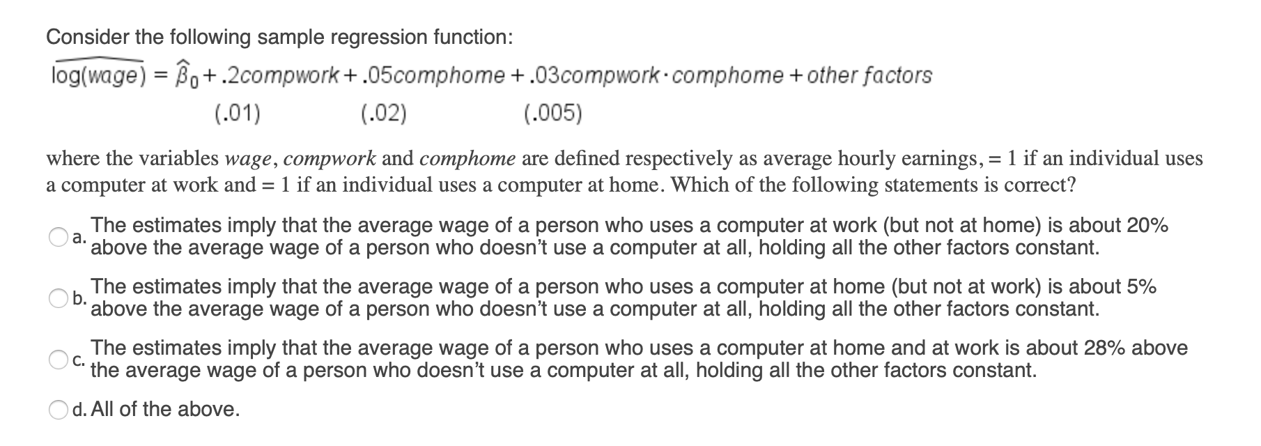 Solved Consider the following sample regression function: | Chegg.com