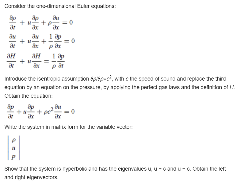 Consider the one-dimensional Euler equations: др др | Chegg.com
