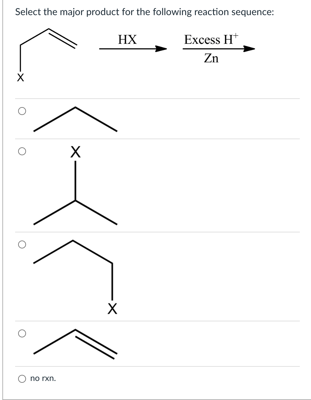 Solved Select the major product for the following reaction | Chegg.com