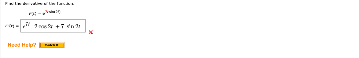 Solved Find the derivative of the function. F(t) = etsin(2t) | Chegg.com