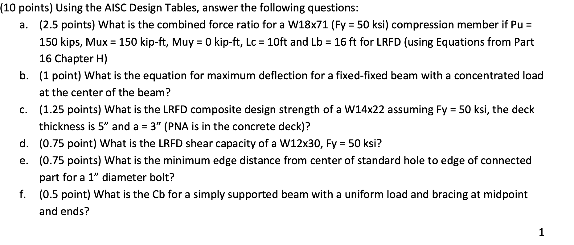 Solved = = = a (10 points) Using the AISC Design Tables, | Chegg.com