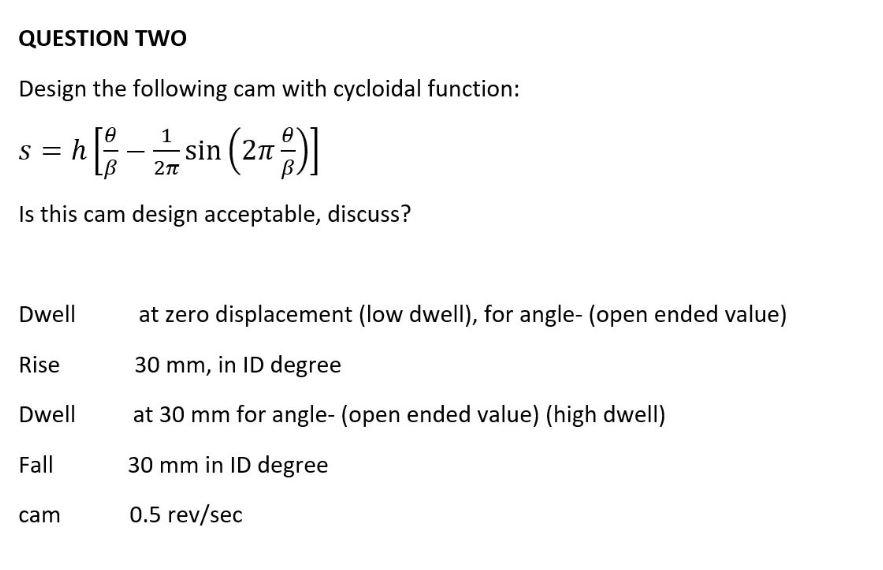 Solved QUESTION TWO Design the following cam with cycloidal | Chegg.com