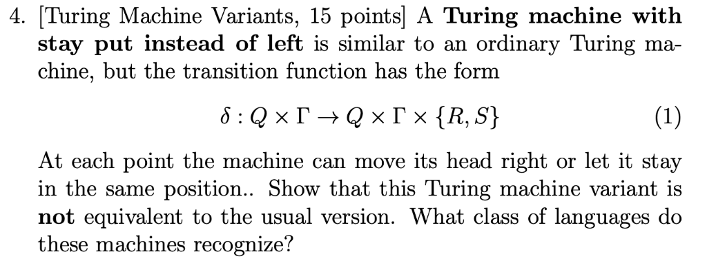 Solved 4. [Turing Machine Variants, 15 points A Turing | Chegg.com