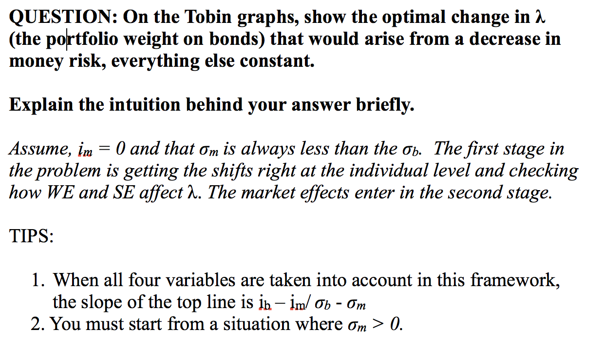QUESTION: On the Tobin graphs, show the optimal | Chegg.com