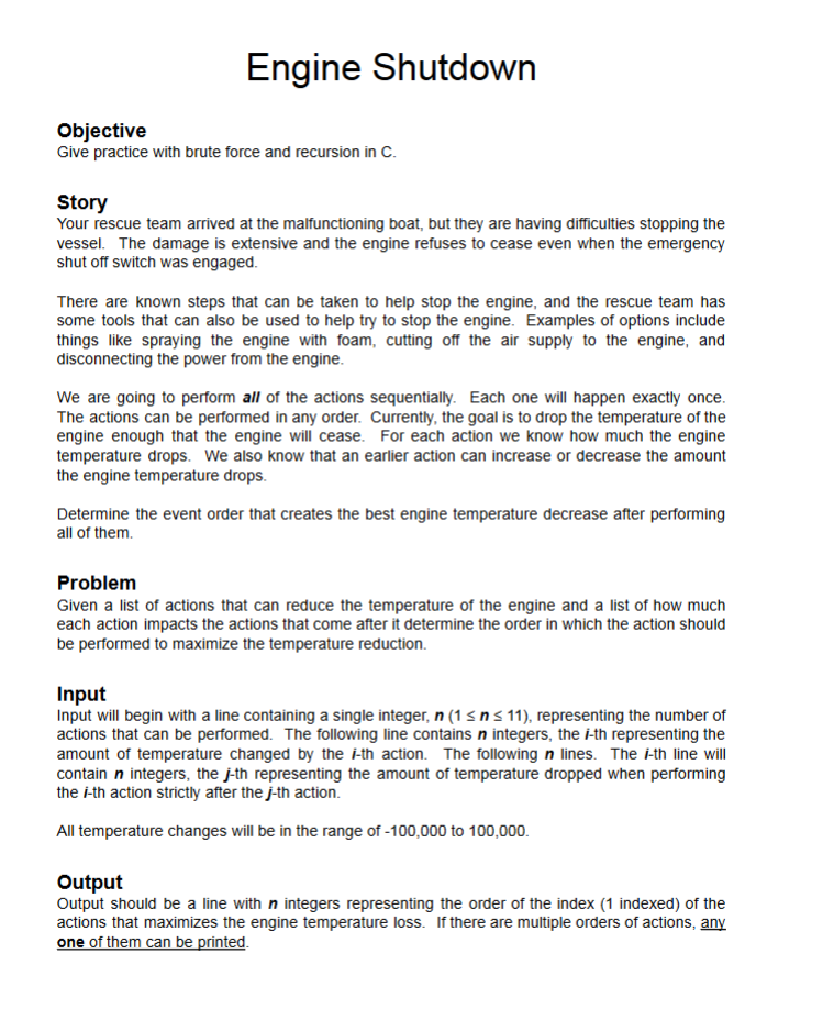 Solved Engine Shutdown Objective Give practice with brute | Chegg.com
