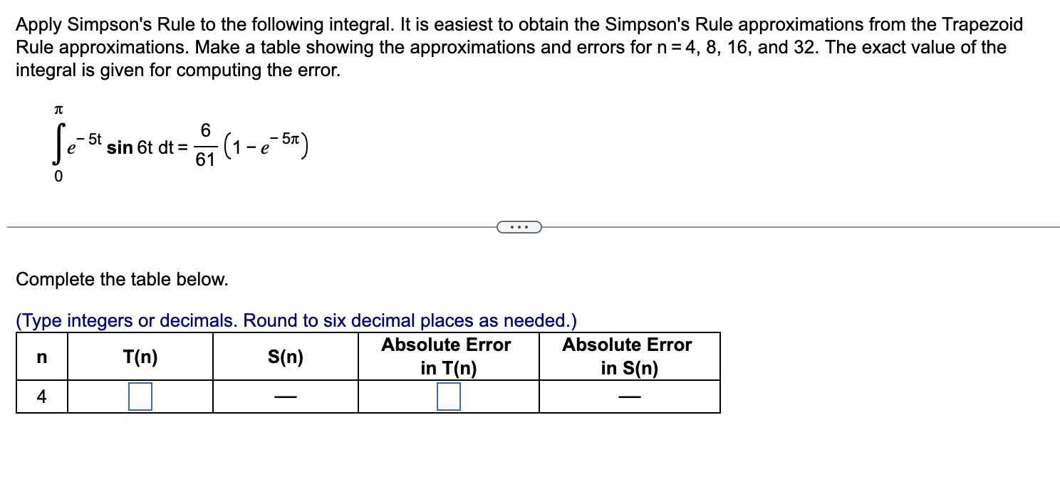 Solved Apply Simpson's Rule to the following integral. It is | Chegg.com