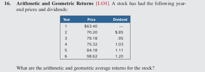 Solved 16. Arithmetic and Geometric Returns [LO1] A stock | Chegg.com