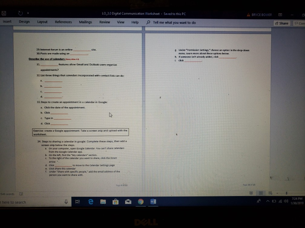 Solved LO 3.0 Digital Communication Worksheet Saved to this | Chegg.com
