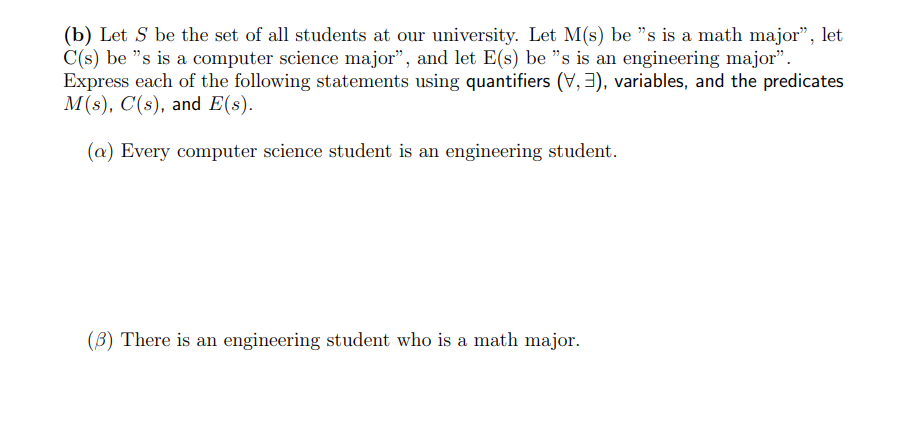 Solved (b) Let S be the set of all students at our | Chegg.com