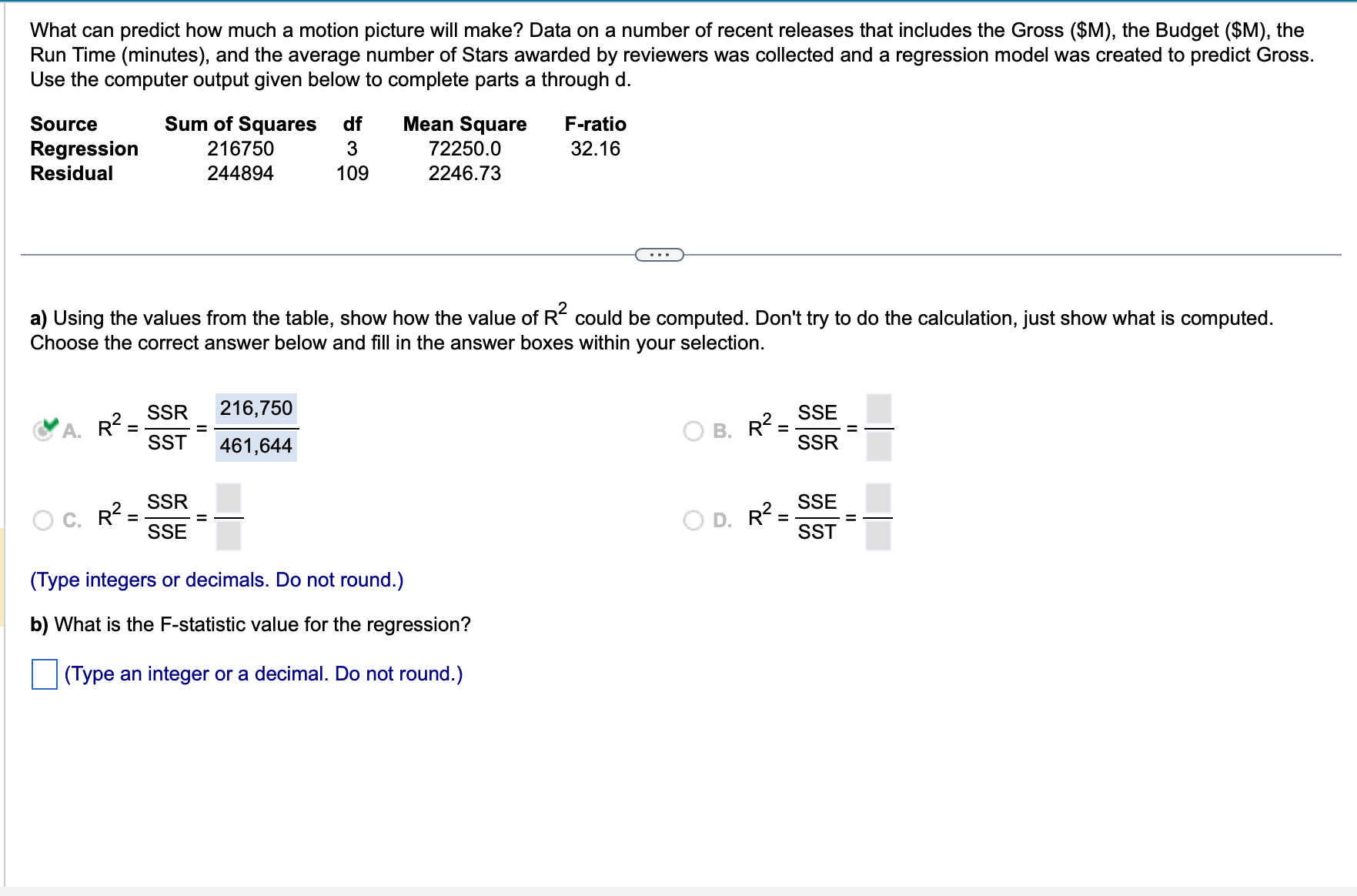 Solved Use the computer output given below to complete parts | Chegg.com