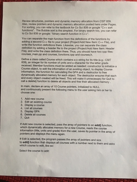 Solved Review structures, pointers and dynamic memory | Chegg.com