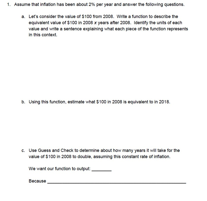 Solved 1. Assume that inflation has been about 2% per year | Chegg.com