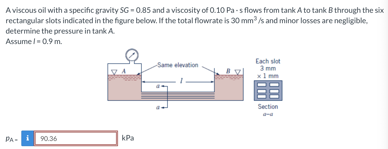 Solved A viscous oil with a specific gravity SG = 0.85 and a | Chegg.com