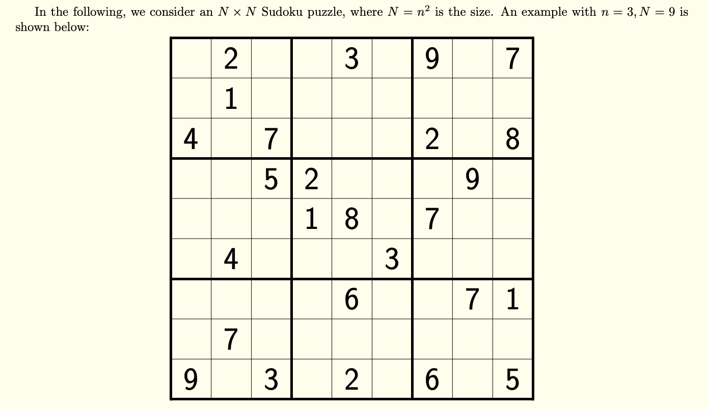 Solved In the following, we consider an N×N Sudoku puzzle, | Chegg.com
