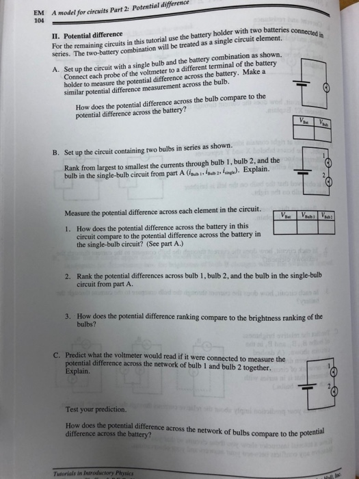 Solved A model for circuits Part 2: Potential difference II. | Chegg.com