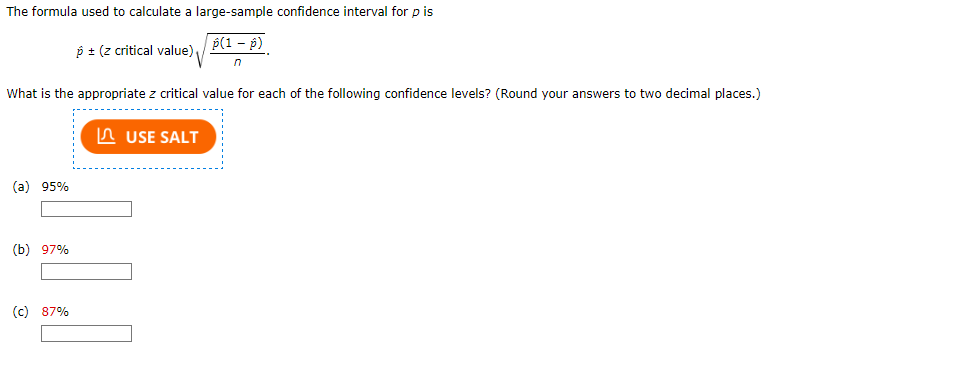 Solved The formula used to calculate a large-sample | Chegg.com
