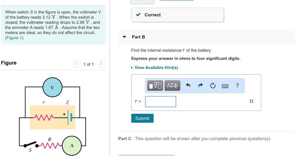 Solved When switch S in the figure is open, the voltmeter V | Chegg.com