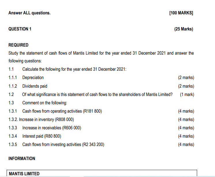Solved Answer ALL questions. [100 MARKS] QUESTION 1 (25 | Chegg.com