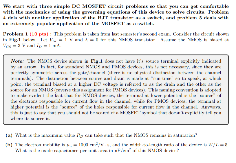 Solved We start with three simple DC MOSFET circuit problems | Chegg.com
