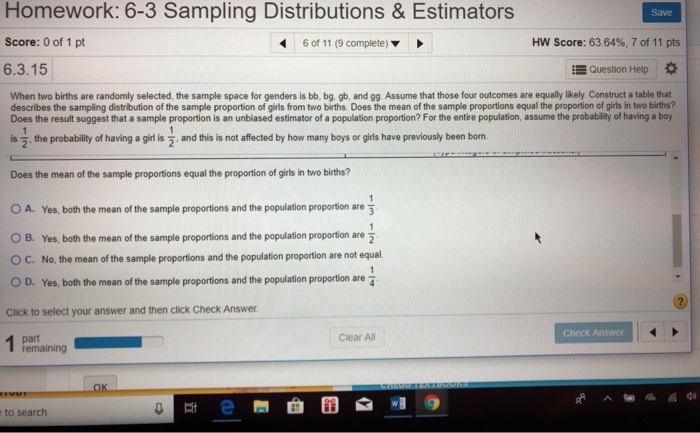Solved Homework: 6-3 Sampling Distributions & Estimators | Chegg.com