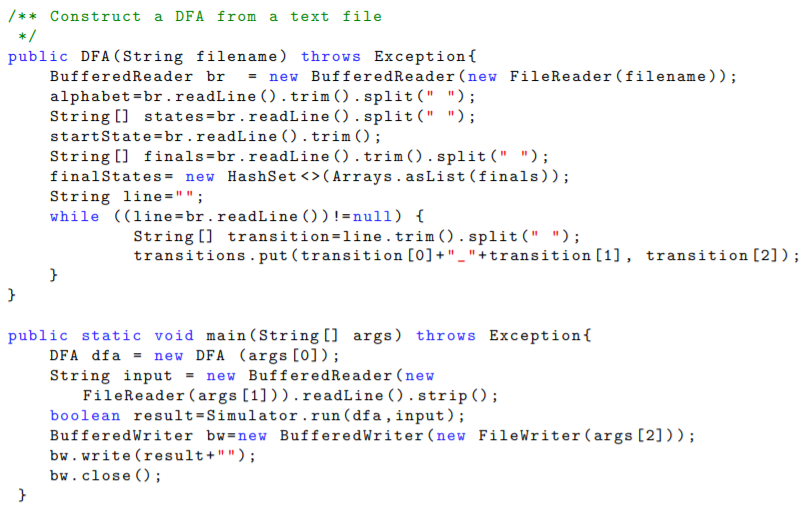 In this question you need to write the DFA Simulator | Chegg.com