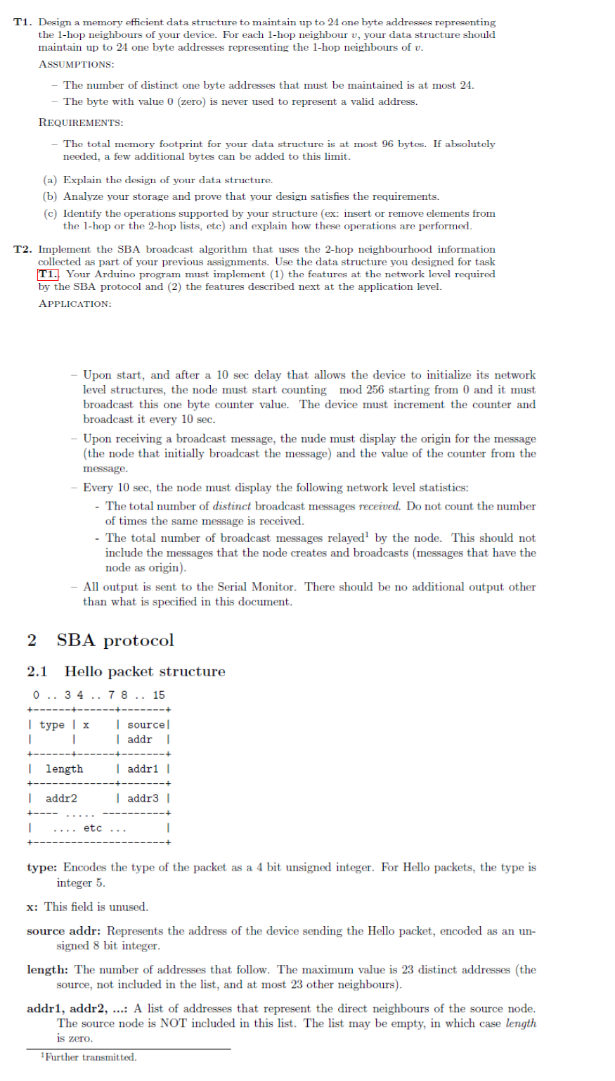 Solved T1. Design a memory efficient data structure to | Chegg.com