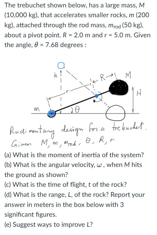 Solved The trebuchet shown below, has a large mass, | Chegg.com