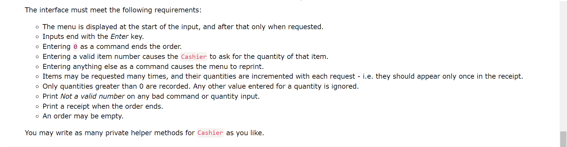 Solved Complete a text-based interface for ordering from | Chegg.com