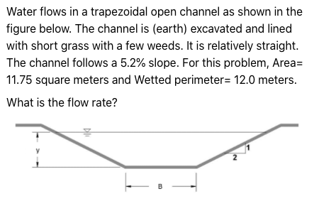Solved Water flows in a trapezoidal open channel as shown in | Chegg.com