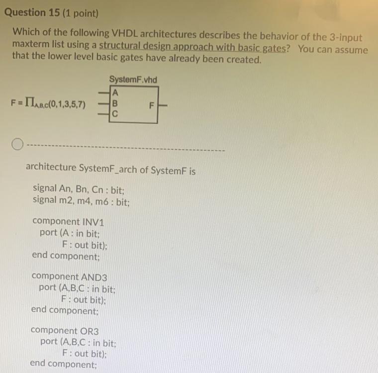 Solved Question 15 (1 point) Which of the following VHDL | Chegg.com