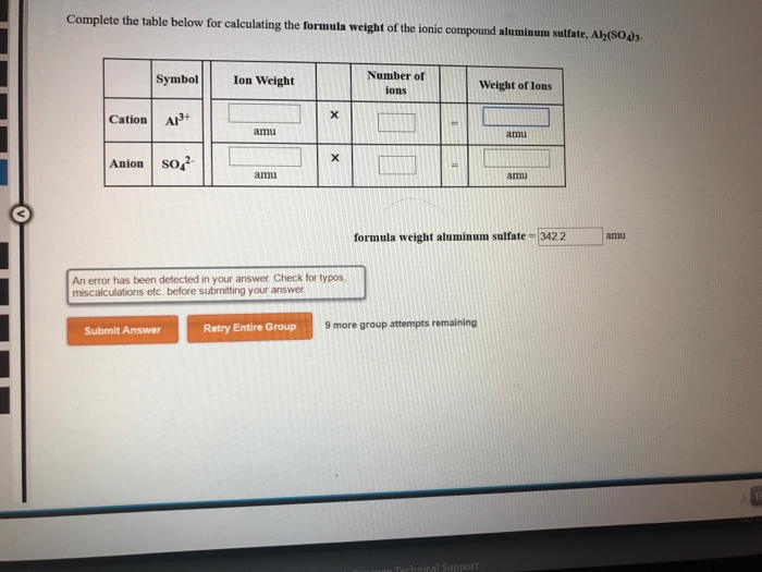 Solved Complete the table below for calculating the formula | Chegg.com