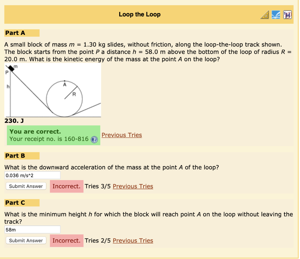 Solved Loop the Loop Part A A small block of mass m = 1.30 | Chegg.com