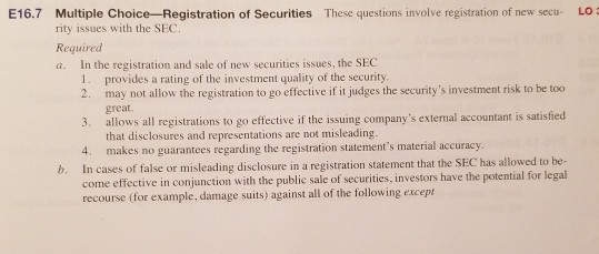 Solved Multiple Choice-Registration of Securities These | Chegg.com