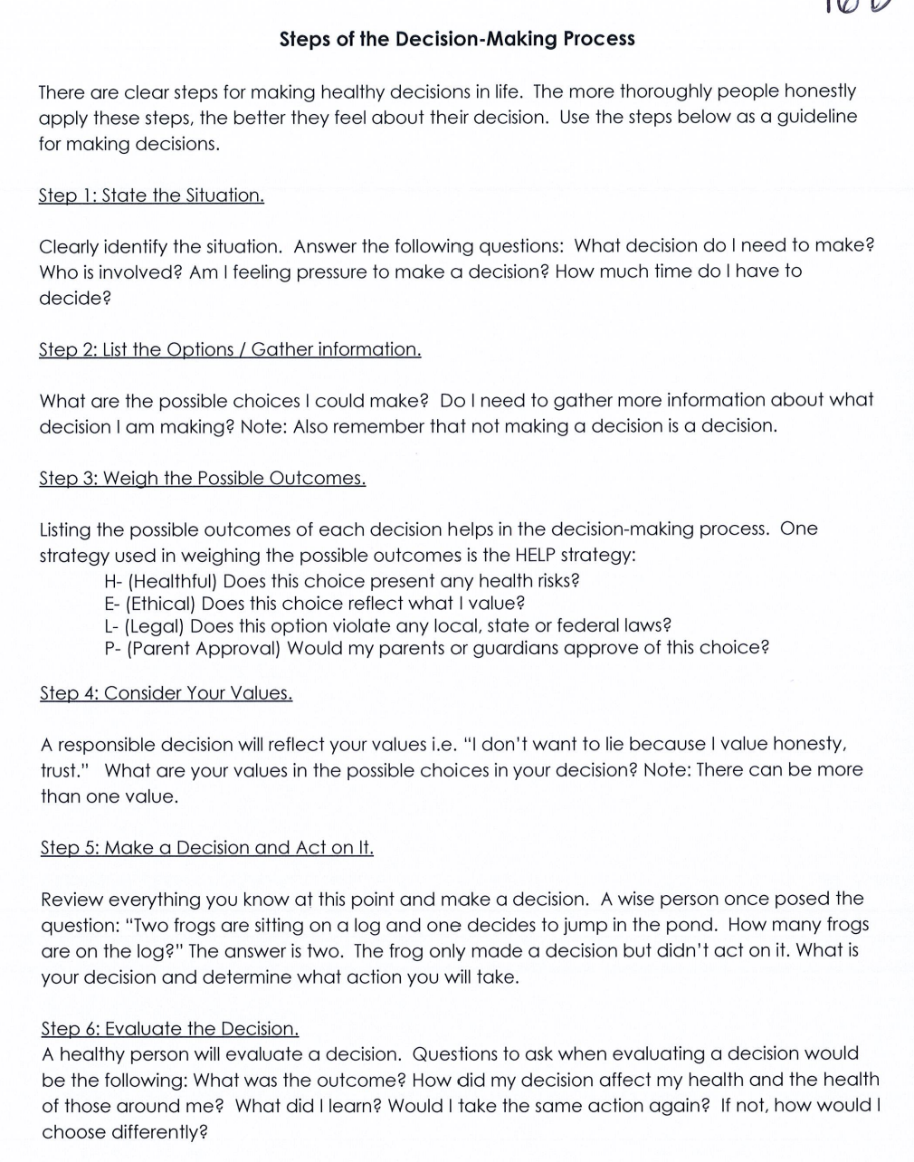 Solved There are clear steps for making healthy decisions in | Chegg.com