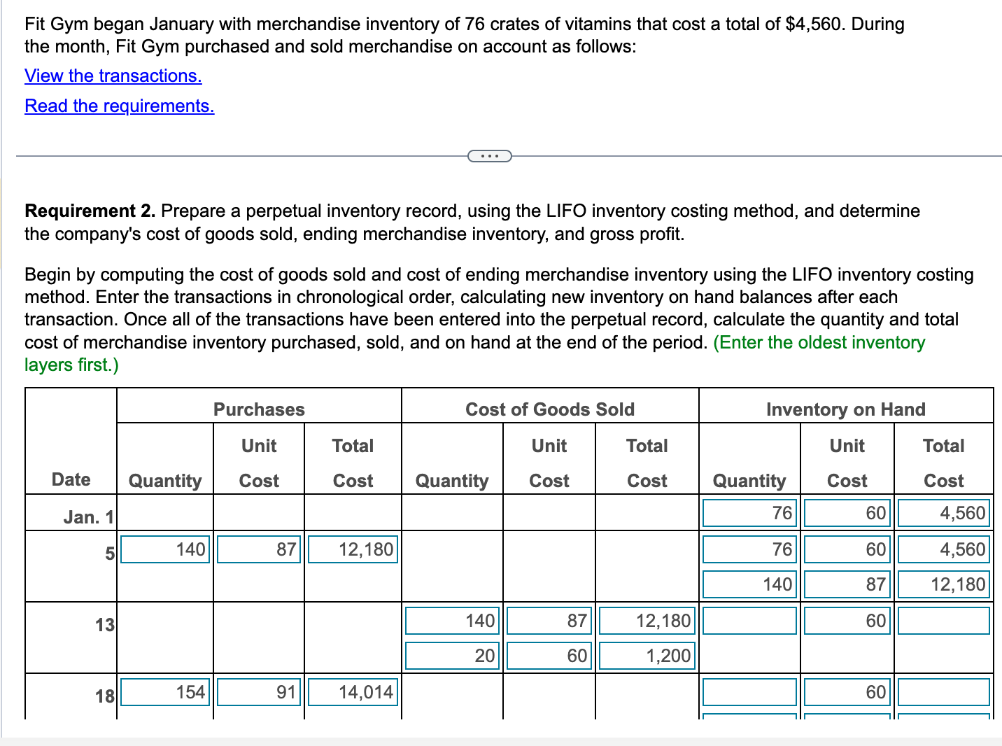 Solved Fit Gym began January with merchandise inventory of | Chegg.com