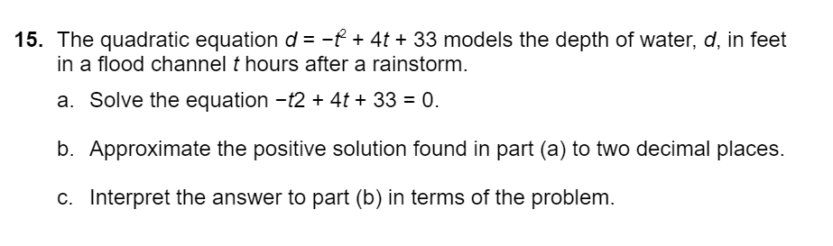 5. The quadratic equation d=−t2+4t+33 models the | Chegg.com