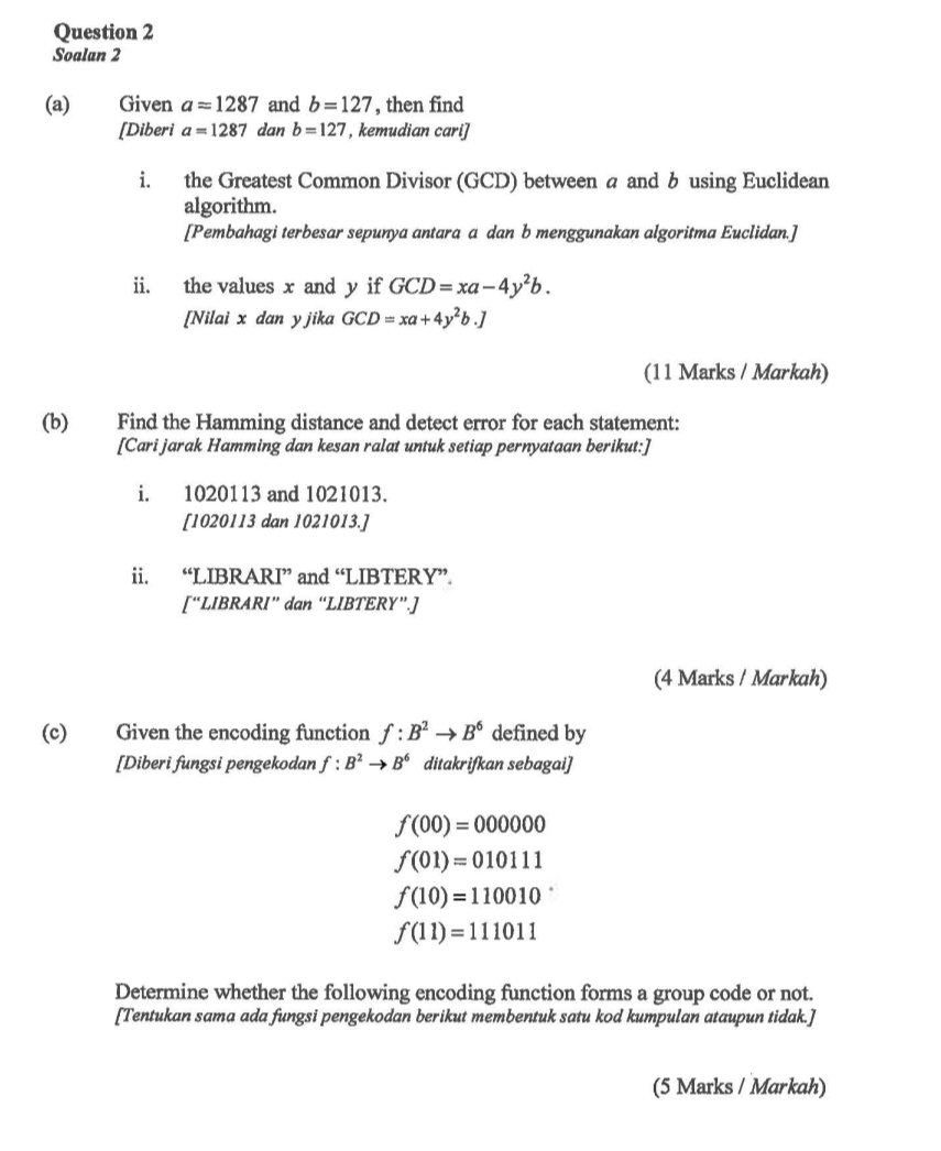 Solved (a) Given a=1287 and b=127, then find [Diberi a=1287 | Chegg.com