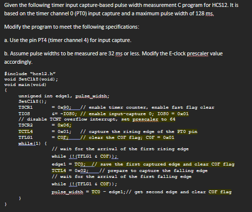 Solved Given the following timer input capture-based pulse | Chegg.com