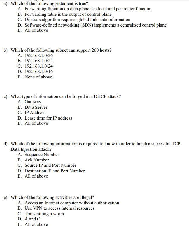 Solved a) Which of the following statement is true? A. | Chegg.com