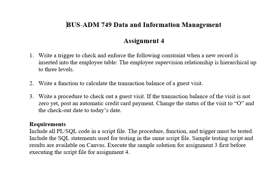 BUS-ADM 749 Data and Information Management | Chegg.com