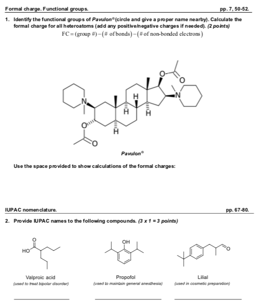 Solved Formal charge. Functional groups. pp. 7, 50-52 1. | Chegg.com