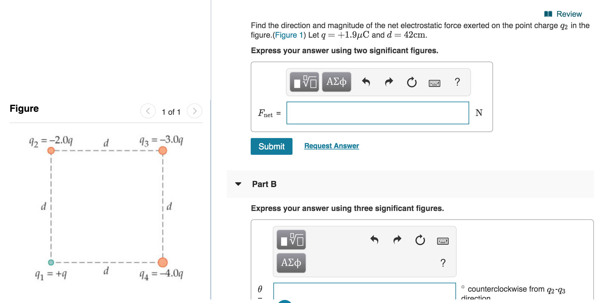 Solved Review Find the direction and magnitude of the net | Chegg.com